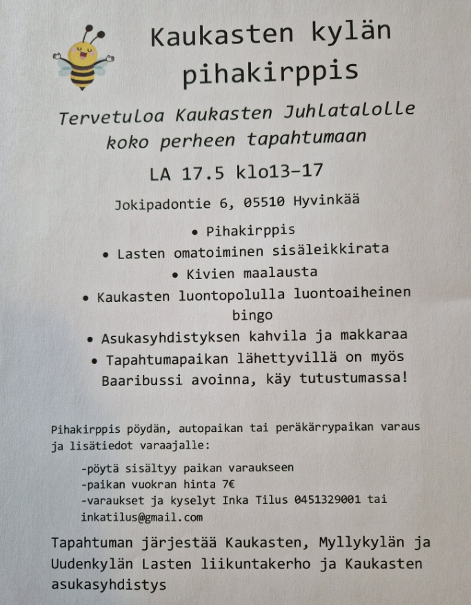 Juhliksella tapahtuu! Tervetuloa! – Kaukas – Myllykylä – Uusikylä